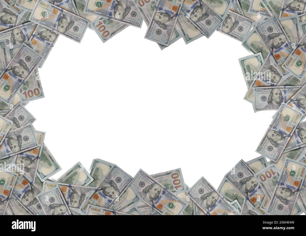 A line of money is shown in various denominations, including 100 bills ...