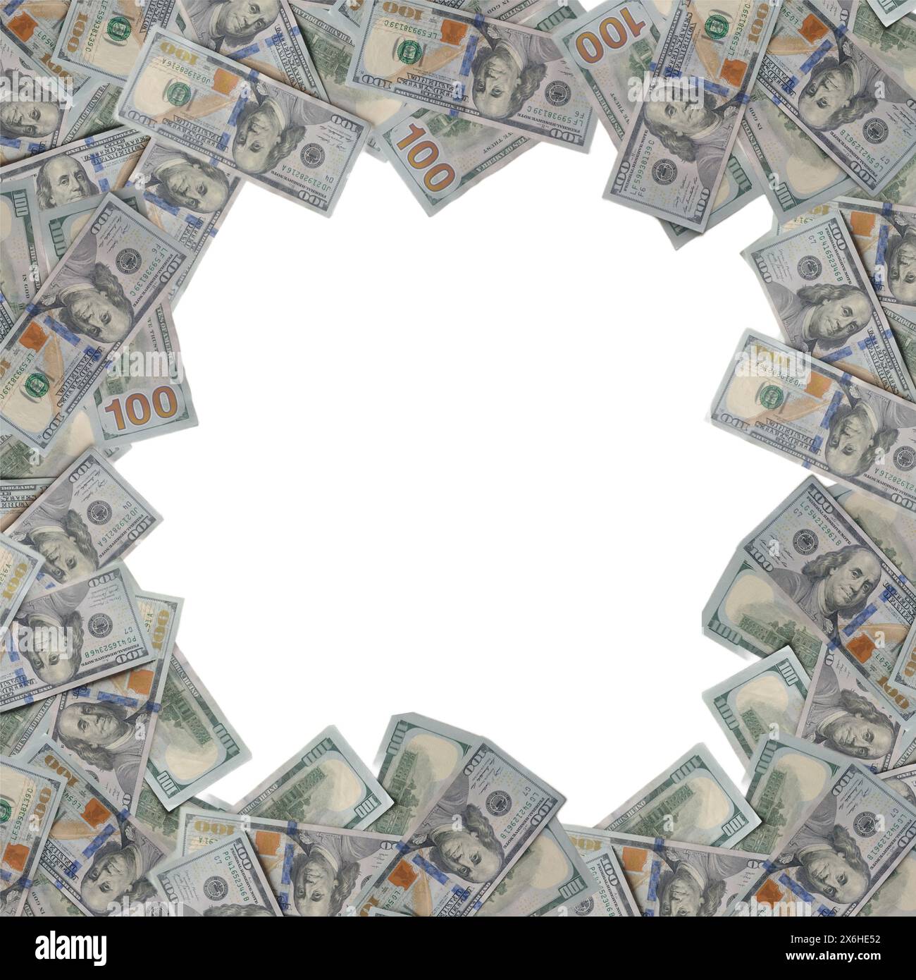 A line of money is shown in various denominations, including 100 bills ...