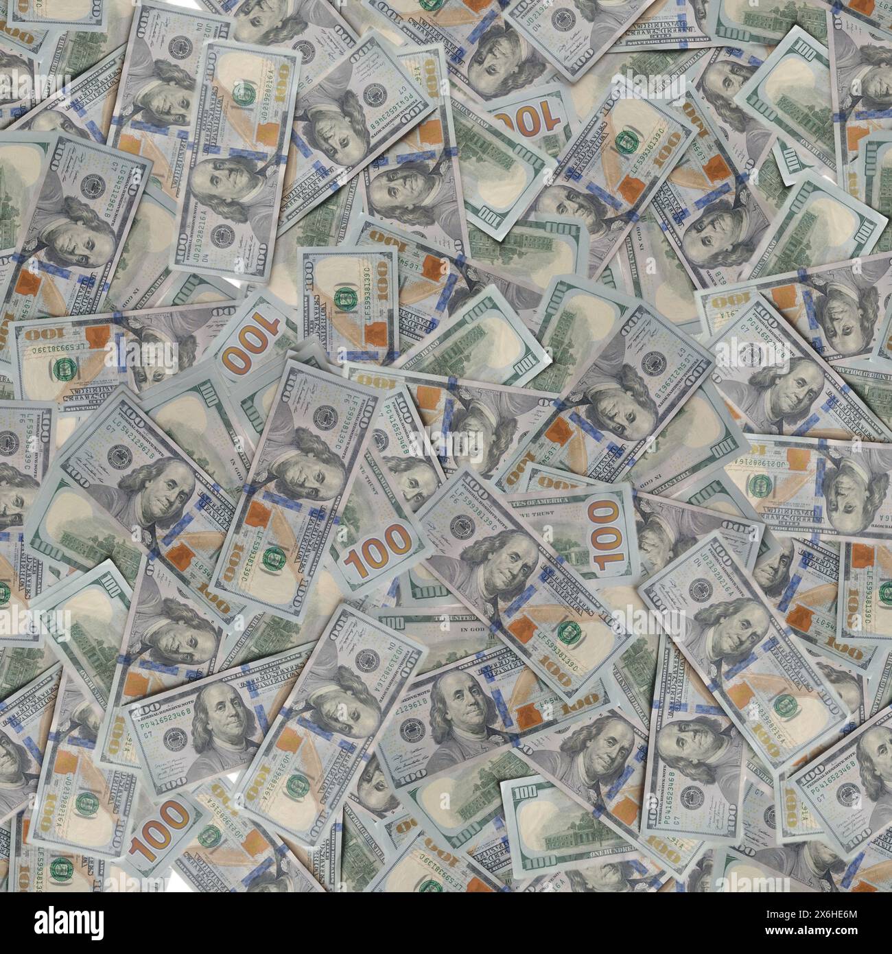 A line of money is shown in various denominations, including 100 bills ...