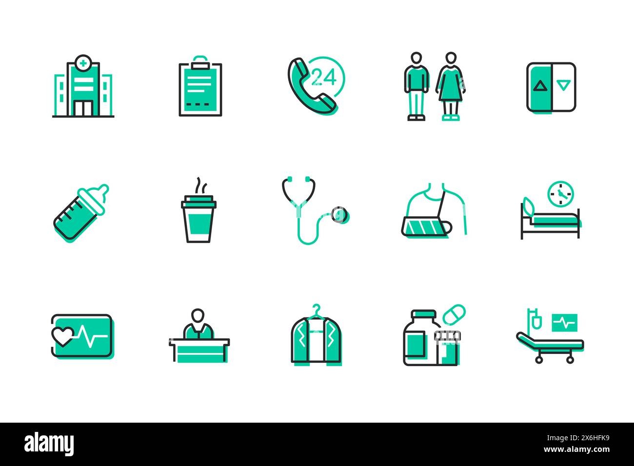 Hospital and health care - set of line design style icons Stock Vector ...