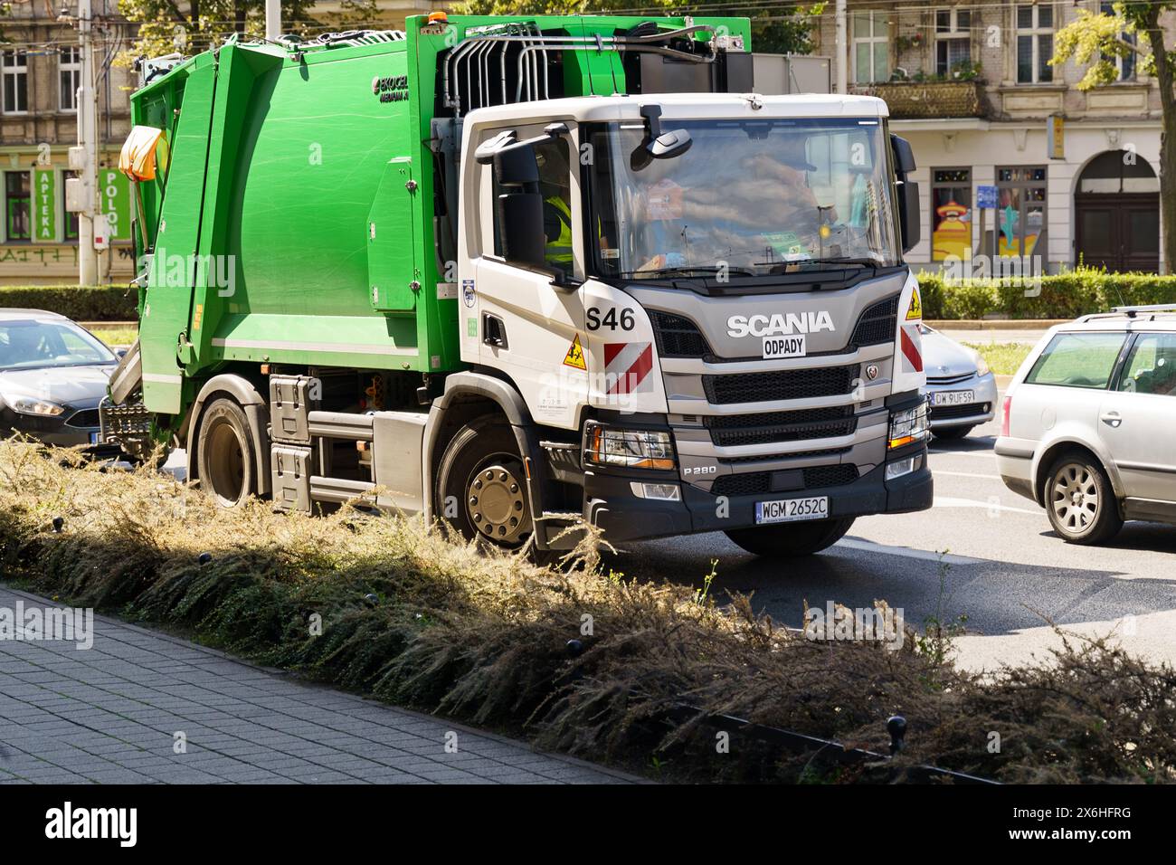 Wroclaw, Poland - August 4, 2023: A green and white Scania garbage ...