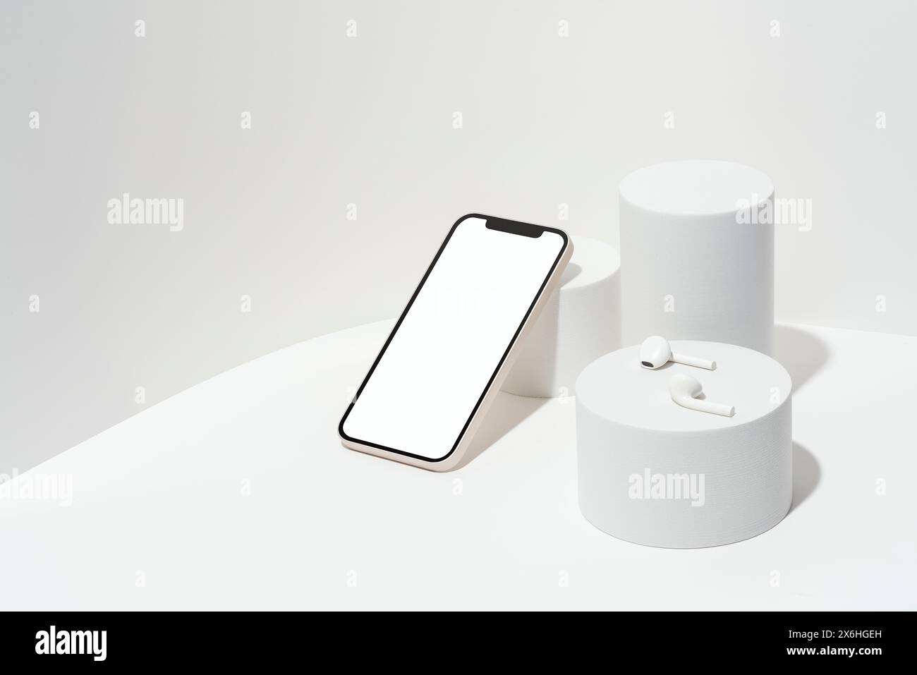 White blank screen smart phone mockup, template with geometric ...