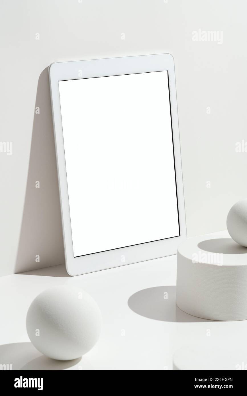 White blank screen digital tablet mockup, template with abstract ...