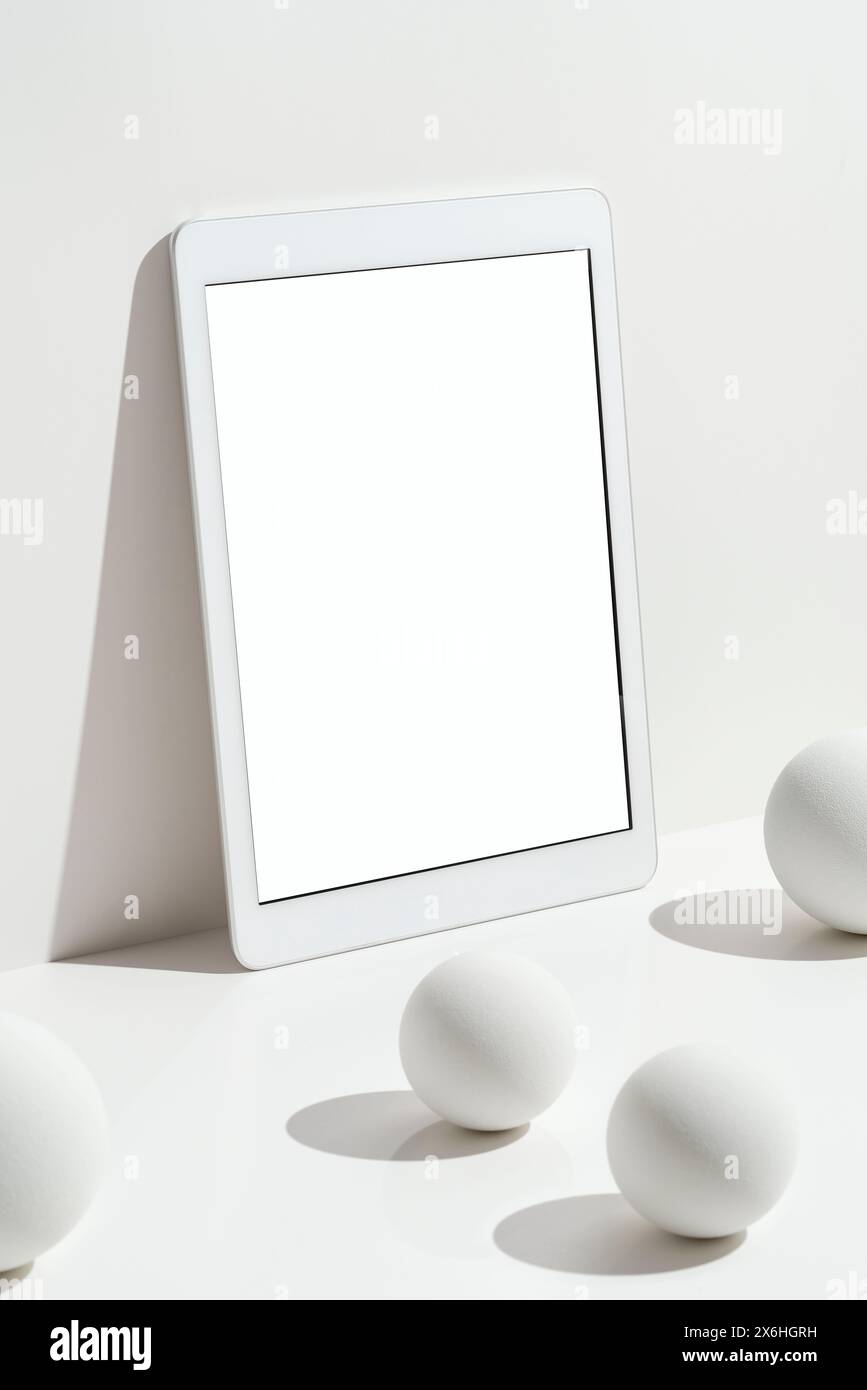 White blank screen digital tablet mockup, template with geometric ...
