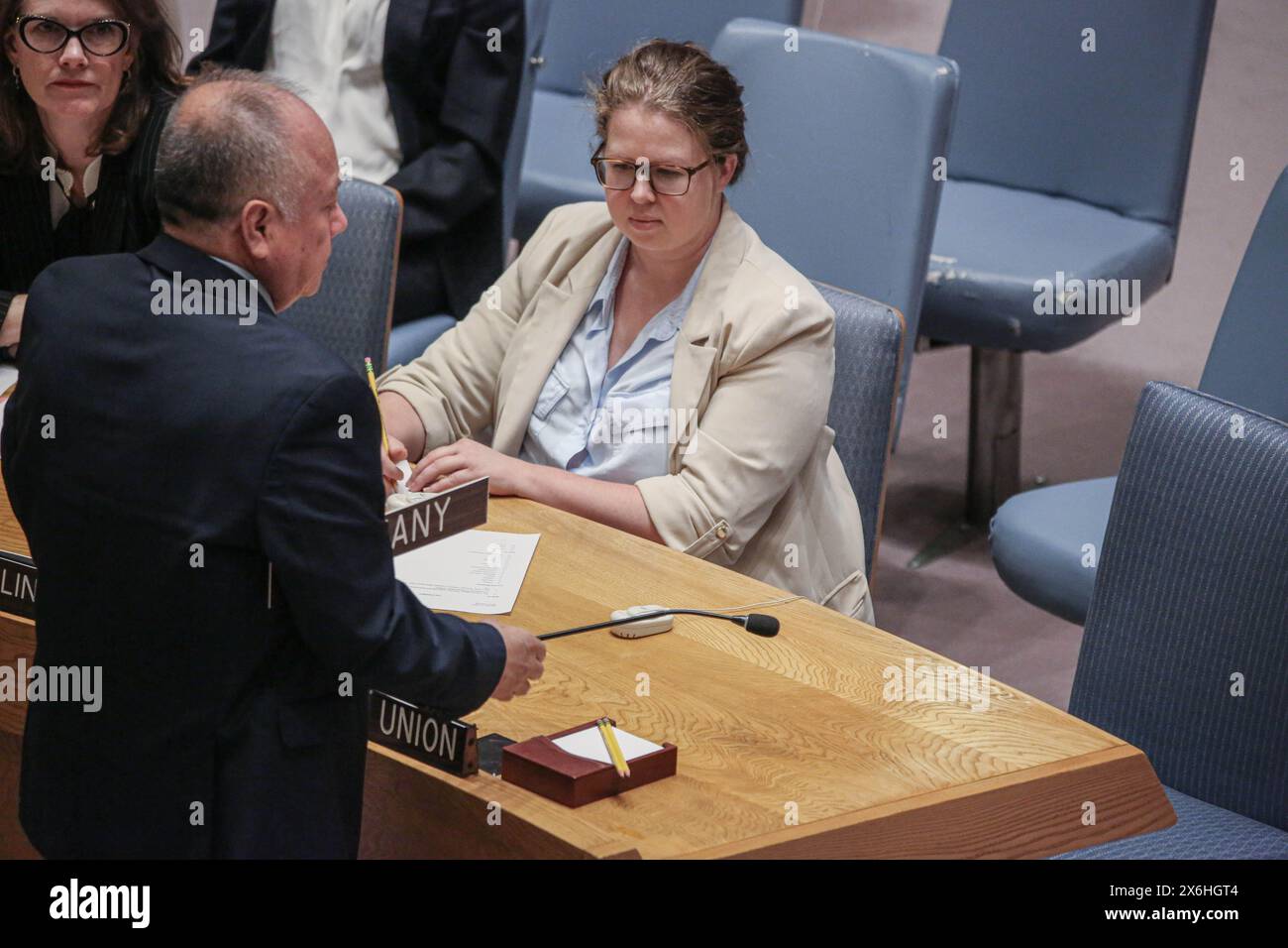 New York, New York, USA. 14th May, 2024. A staff of the United Nations ...