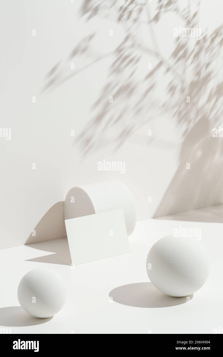 White blank business carad mockup, template with geometric, sphere ...
