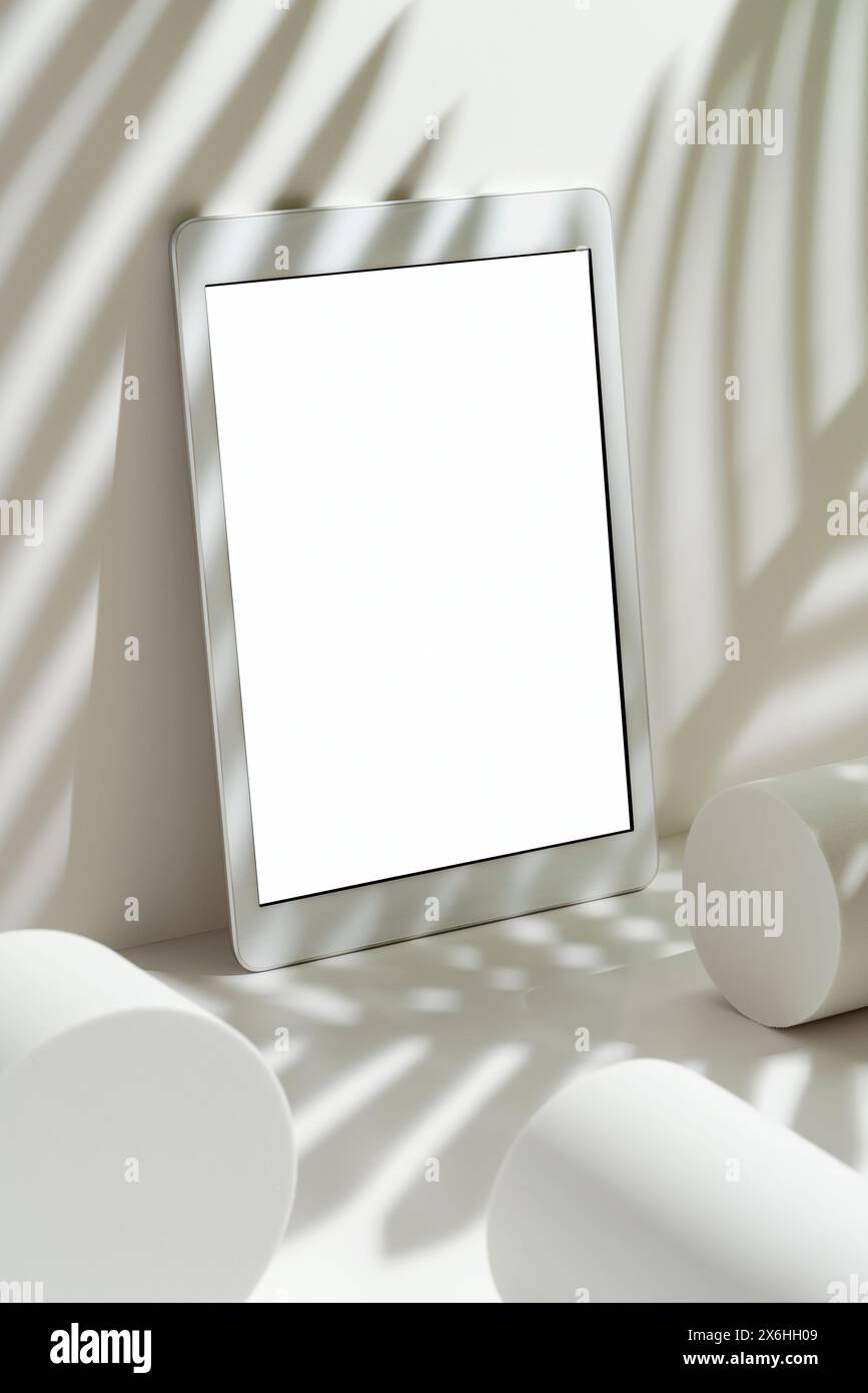 White blank screen digital tablet mockup, template with geometric ...