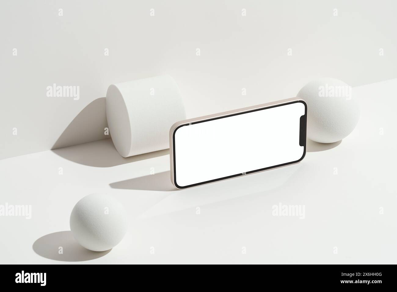 White blank screen smart phone mockup, template with abstract geometric ...