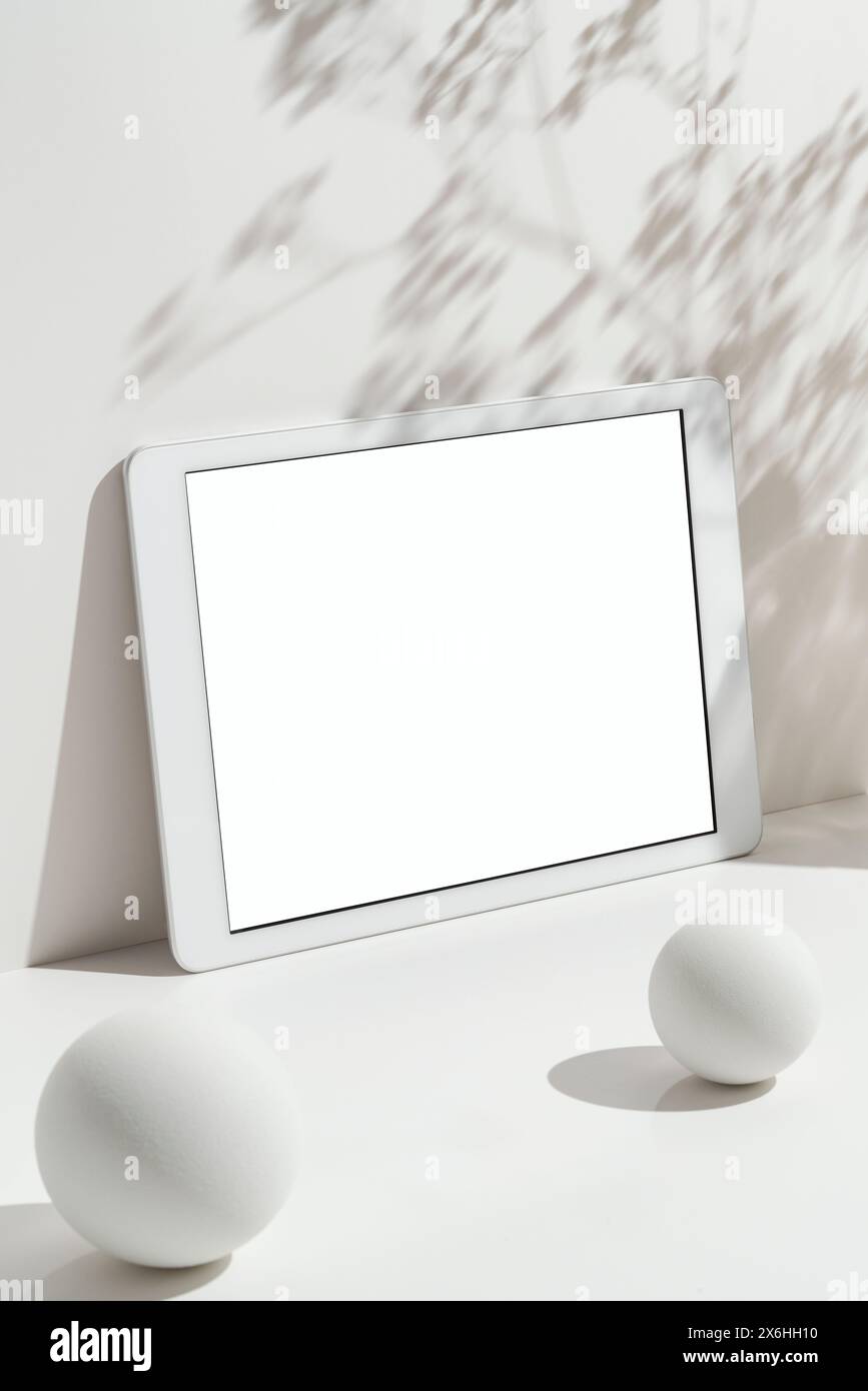 White blank screen digital tablet mockup, template with geometric ...