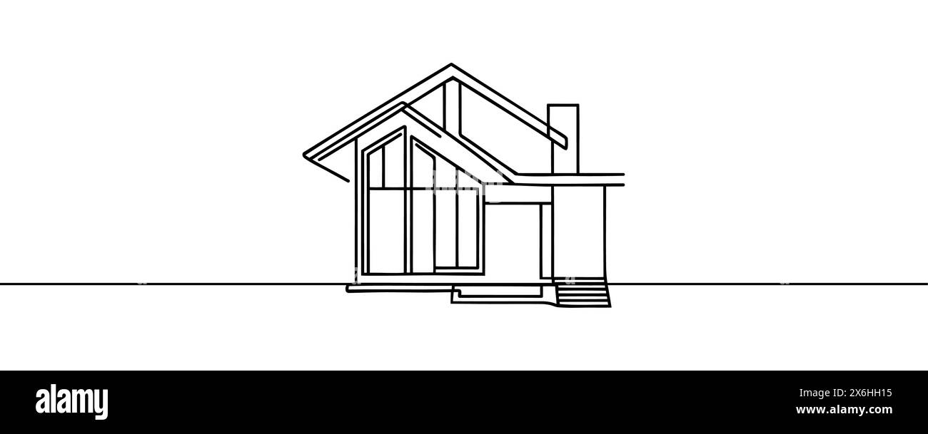 Modern house in one line continuous drawing style isolated on white ...