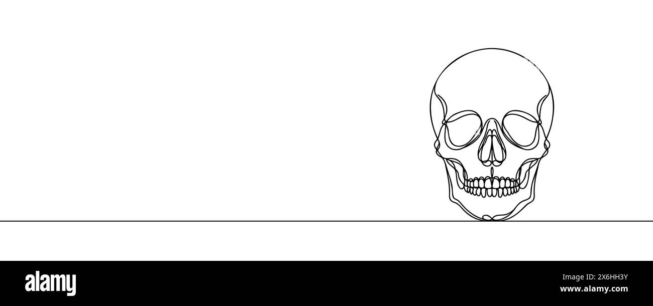Human scull. One line continuous Halloween skull isolated on white ...