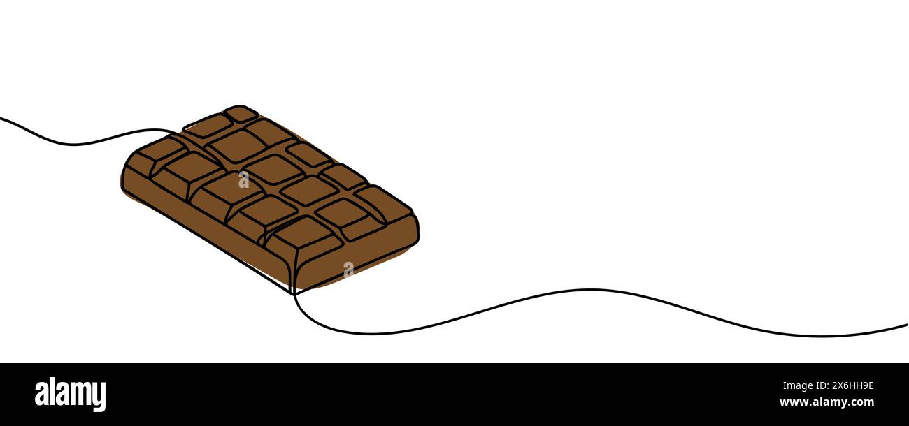 Chocolate bar one continuous line drawing. Unfolded chocolate minimal ...