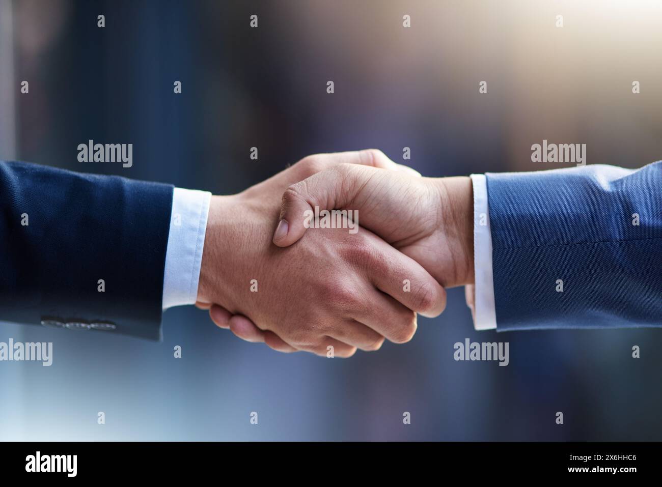 Business, agreement or handshake with zoom for cooperation, welcome or ...