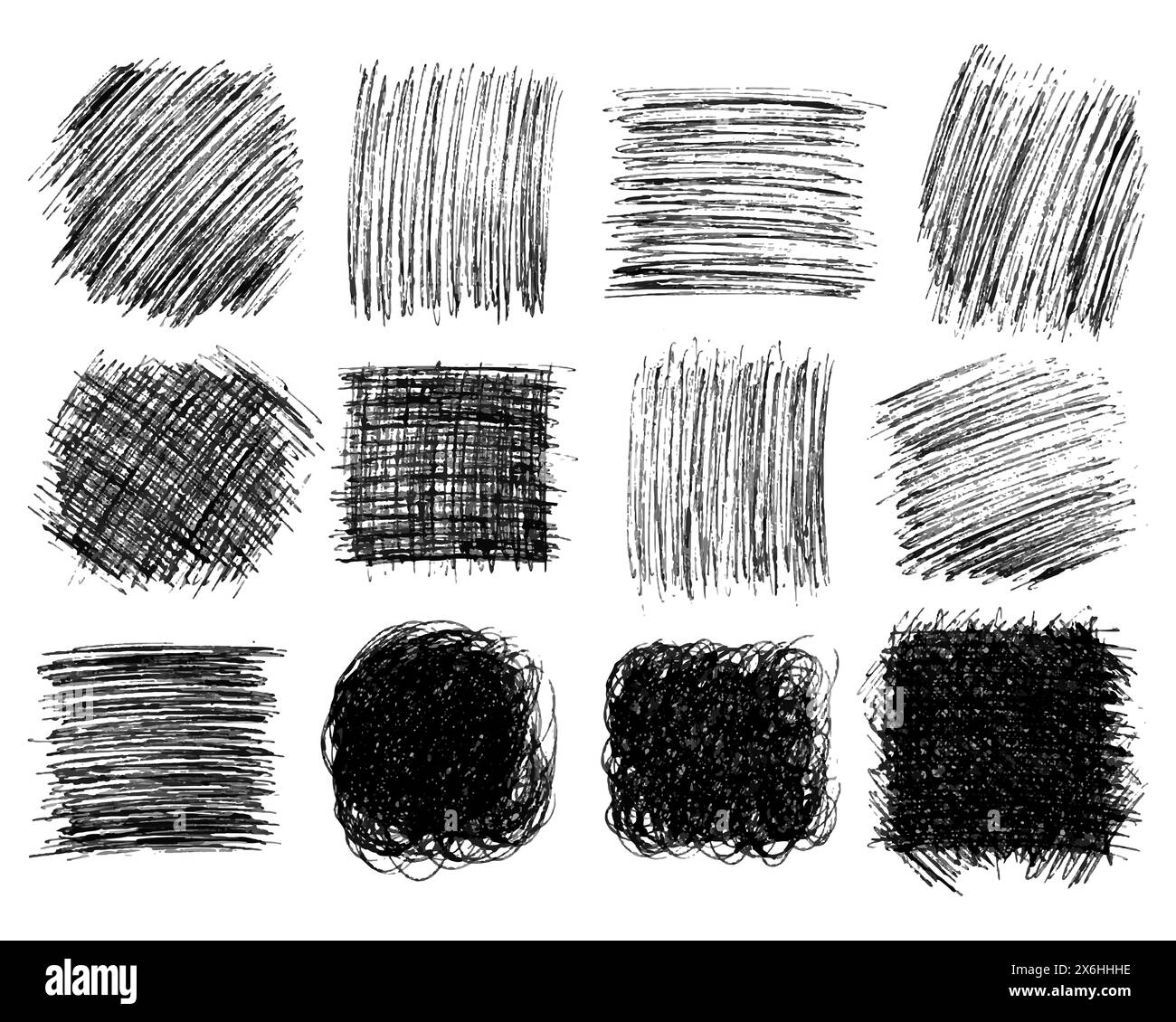 Squares hand drawn scribble big set. Set of abstract monochrome doodle ...