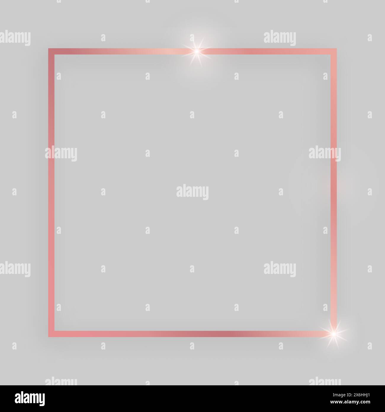 Shiny frame with glowing effects. Rose gold square frame with shadow on ...