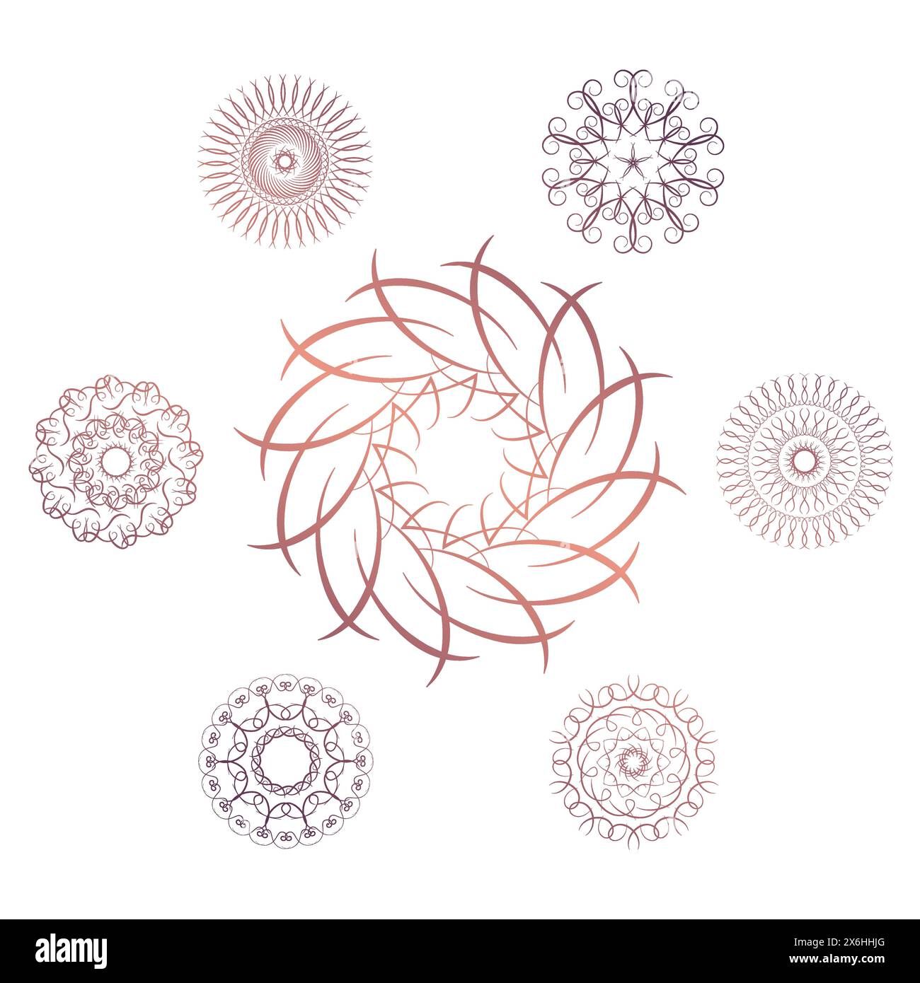 Set of seven geometric circular elements. Vector monogram on white background. Vector ...