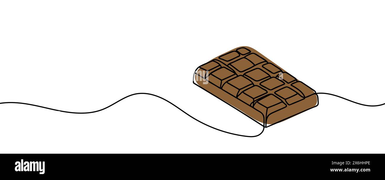 Chocolate bar one continuous line drawing. Unfolded chocolate minimal ...