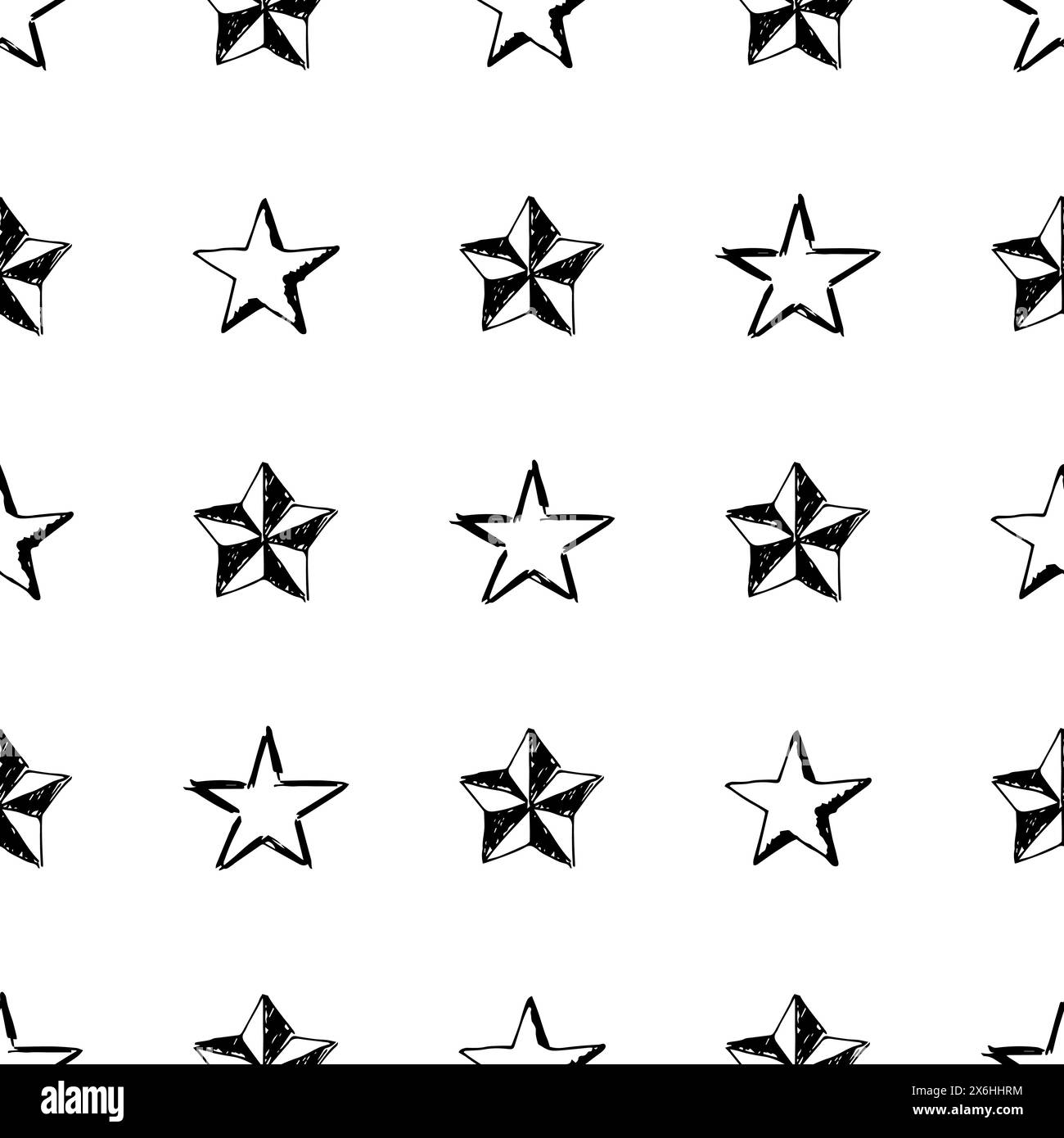 Seamless background of doodle stars. Black hand drawn stars on white ...