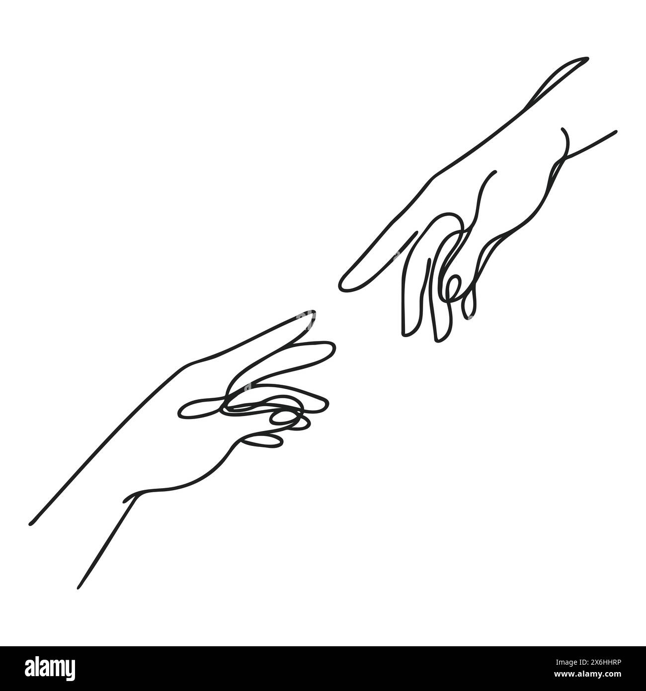 Continuous line vector illustration of two hands barely touching one ...
