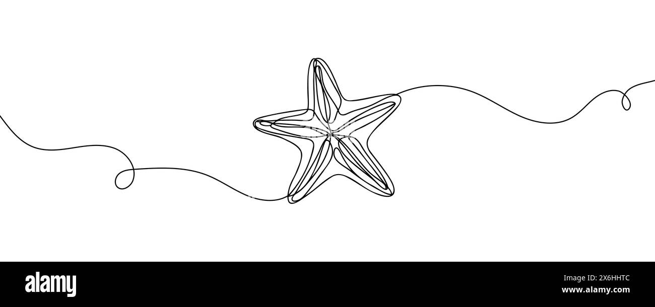 Continuous one line drawing of sea starfish. Minimalistic art web ...