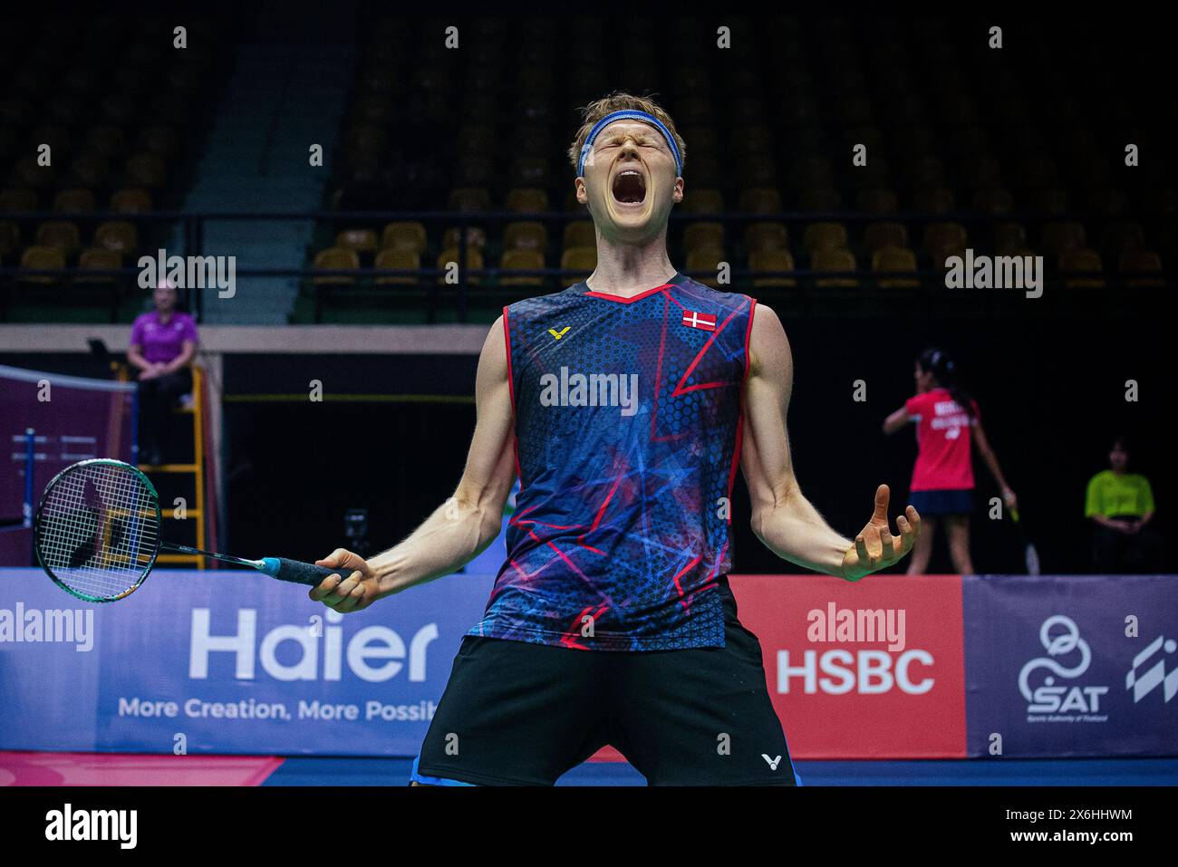 Bangkok, Thailand. 15th May, 2024. Anders Antonsen of Denmark plays ...