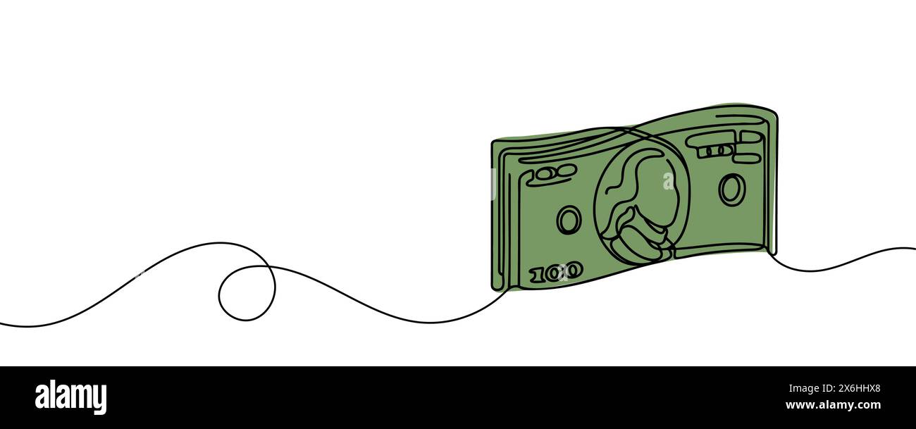 Continuous one line drawing dollar paper. Country currency concept ...