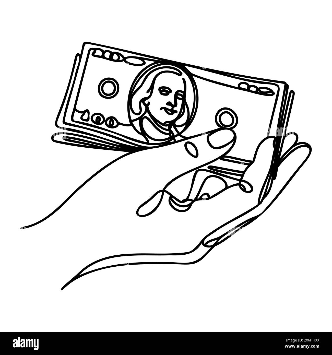 A stack of money in hands, 100 dollars in one line. Continuous money ...