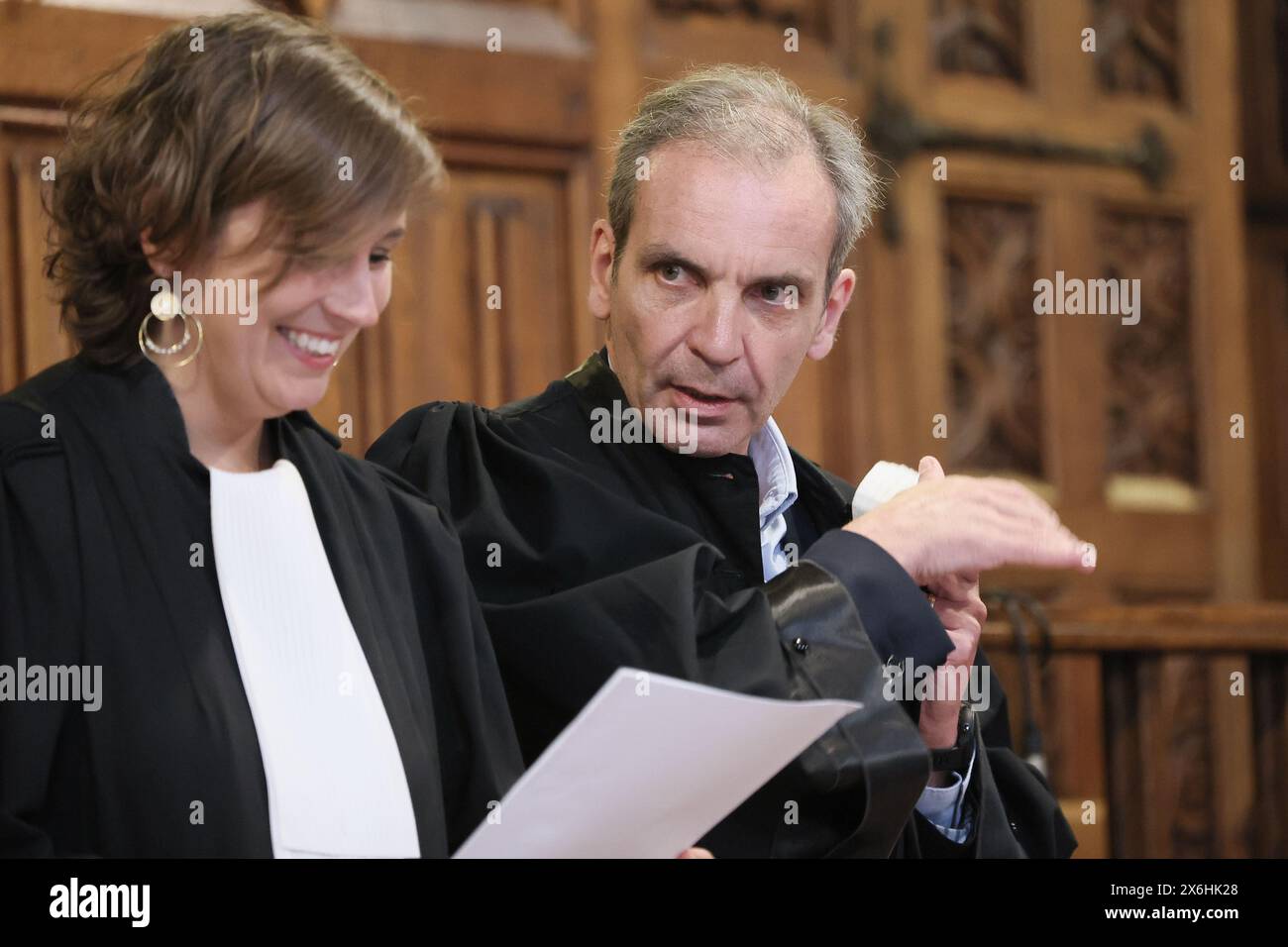 Liege, Belgium. 15th May, 2024. Lawyer Aline Fery and lawyer Thibaut ...