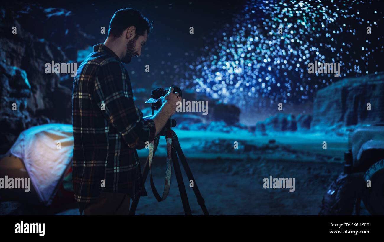 Photographer Prepares His Camera for Starry Night Sky, Astro ...