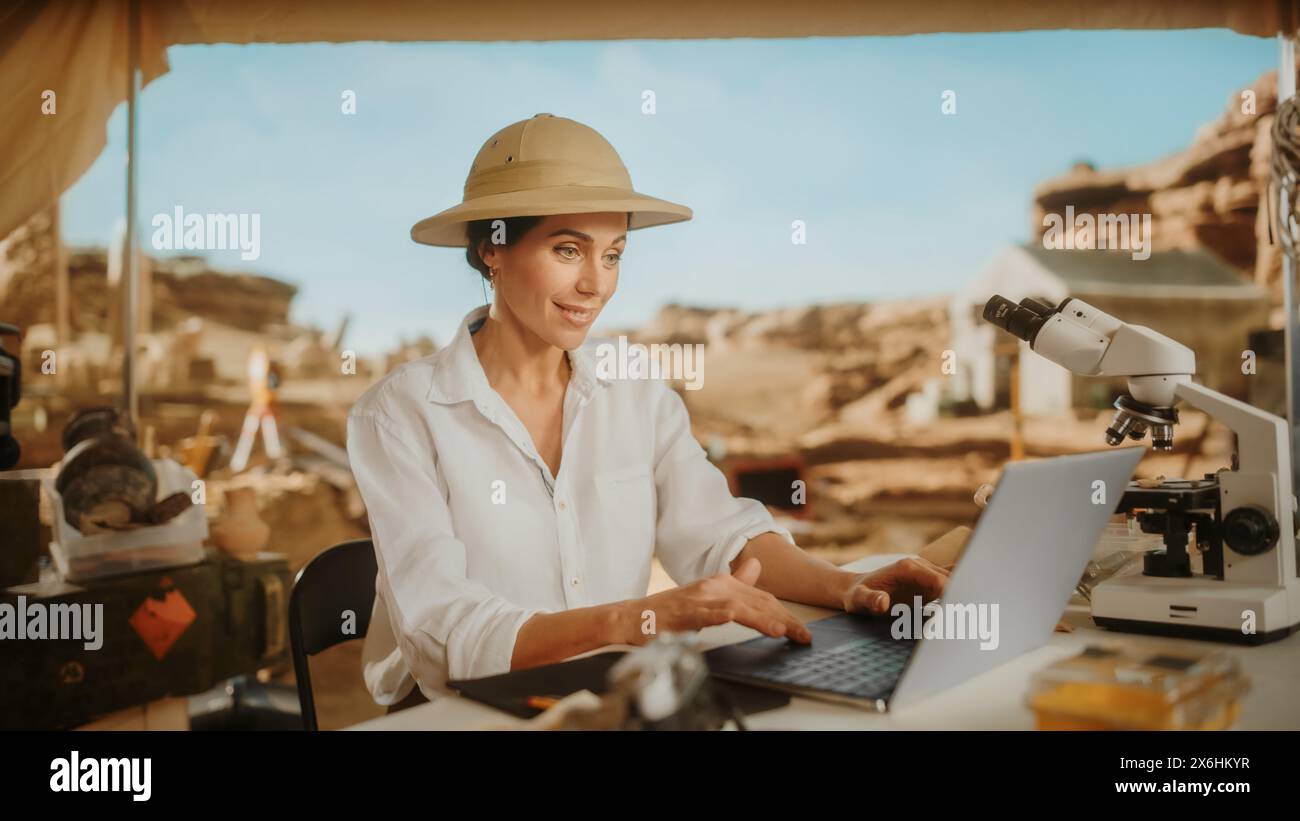 Archaeological Digging Site: Famous Female Archaeologist Doing Research ...