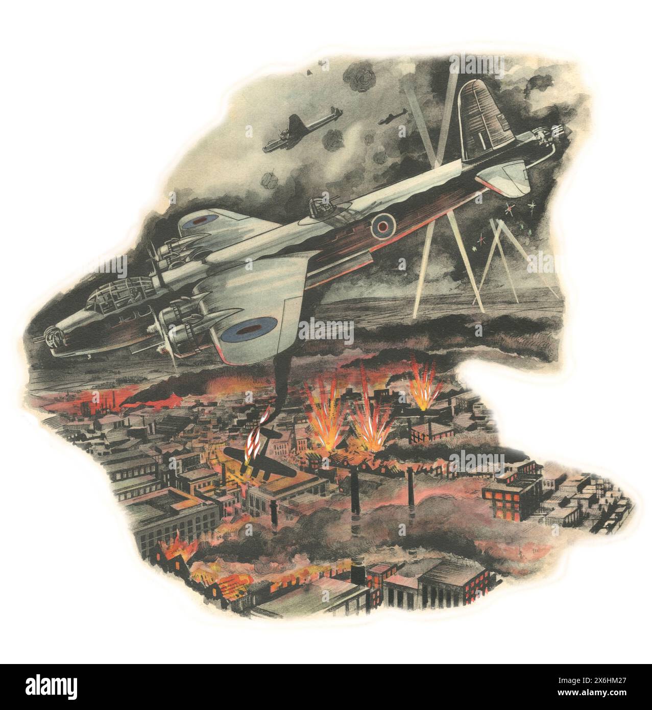 World War 2 Lancaster Bomber on a bombing raid over Germany, painting ...