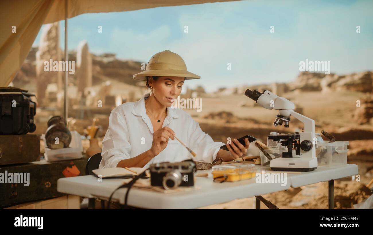 Archaeological Digging Site: Great Female Archaeologist Doing Research ...