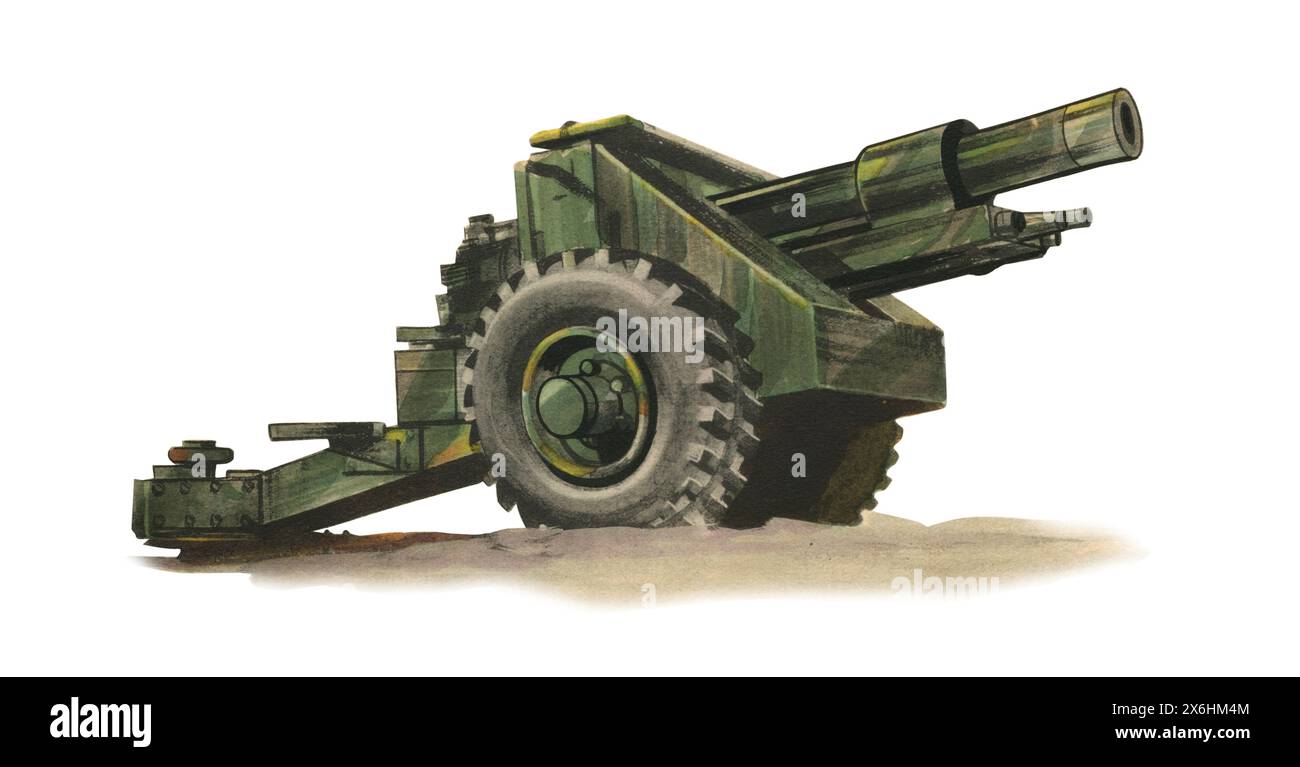 World War 2 152 mm British Army Field Gun painted in camouflage ...