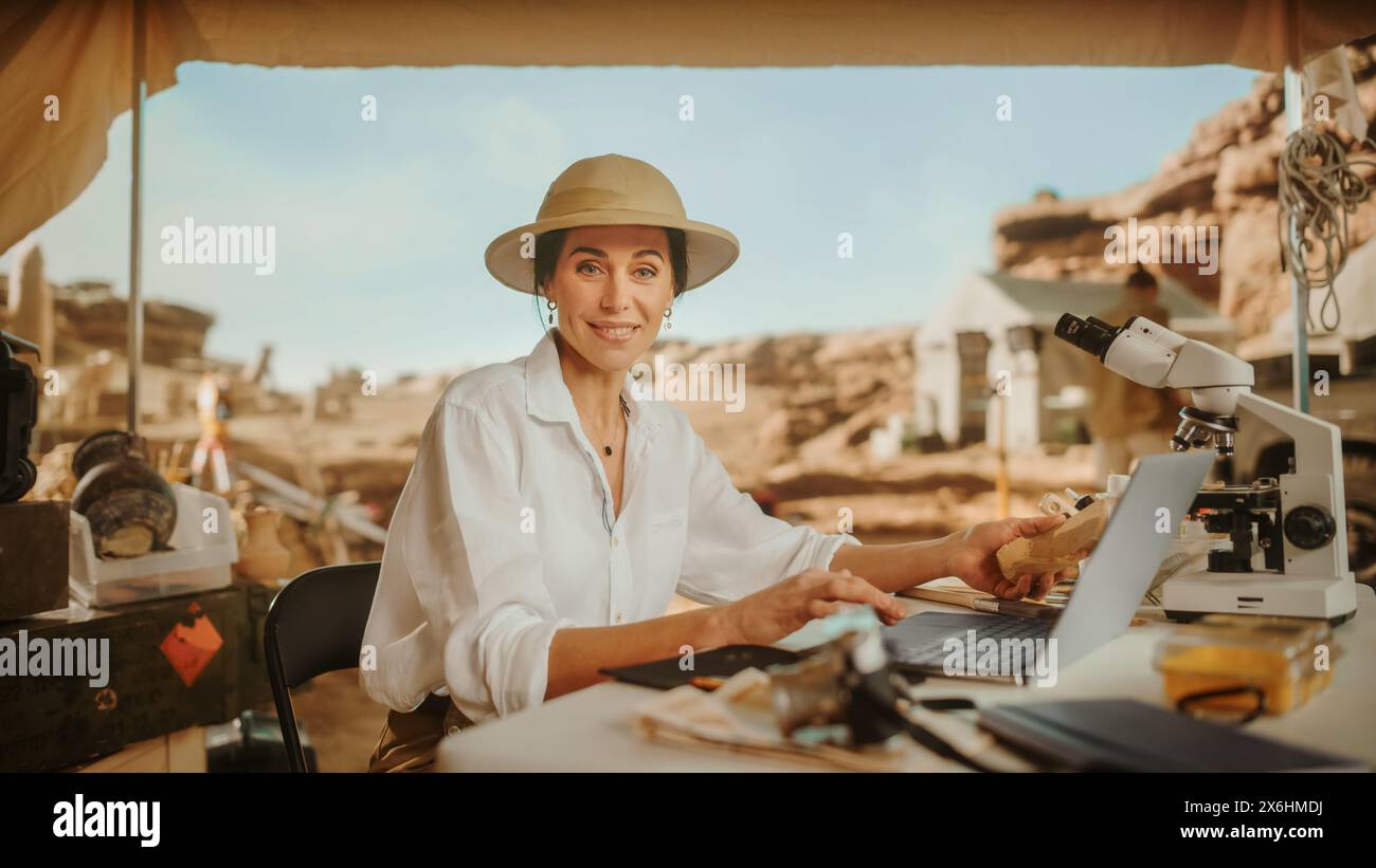 Archaeological Digging Site: Famous Female Archaeologist Smiling on ...