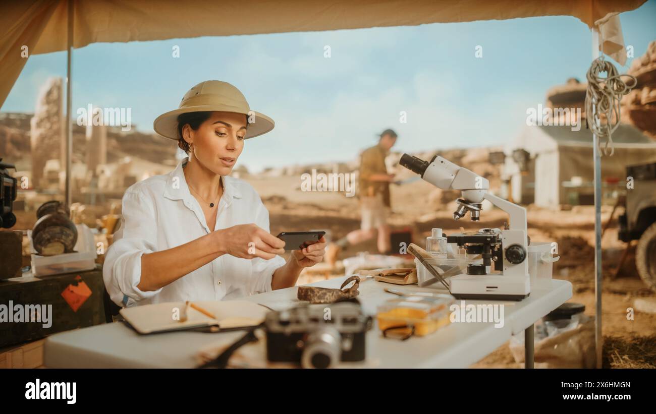 Archaeological Digging Site: Great Female Archaeologist Doing Research ...