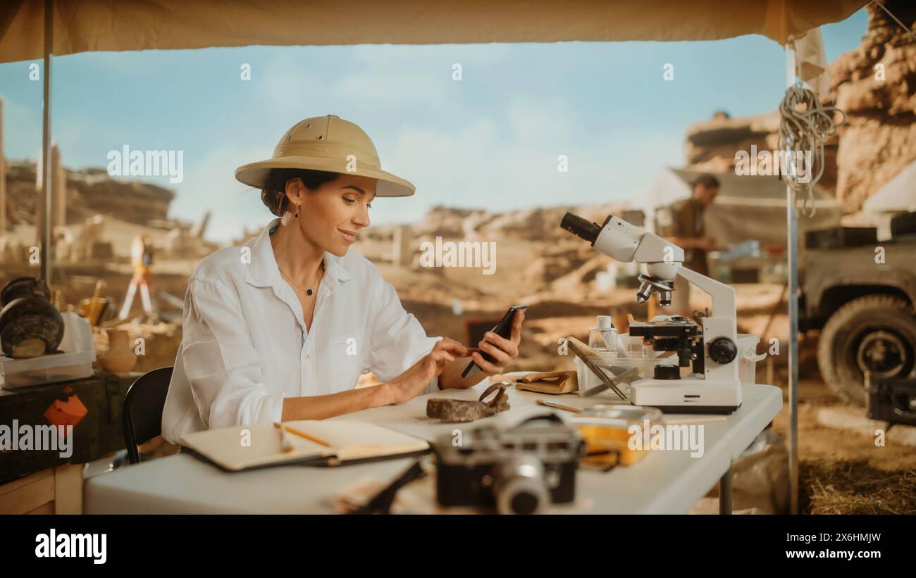 Archaeological Digging Site: Great Female Archaeologist Doing Research ...