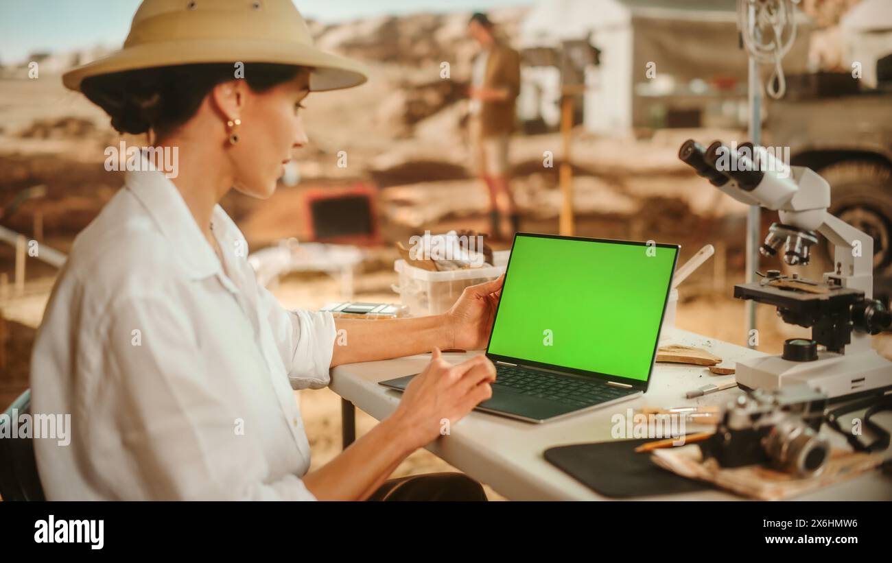 Archaeological Digging Site: Female Archaeologist Using Green Screen ...