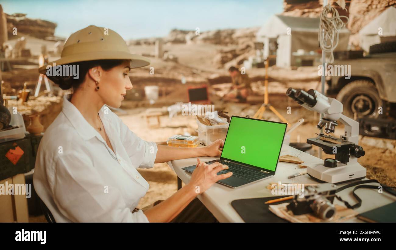 Archaeological Digging Site: Female Archaeologist Using Green Screen ...