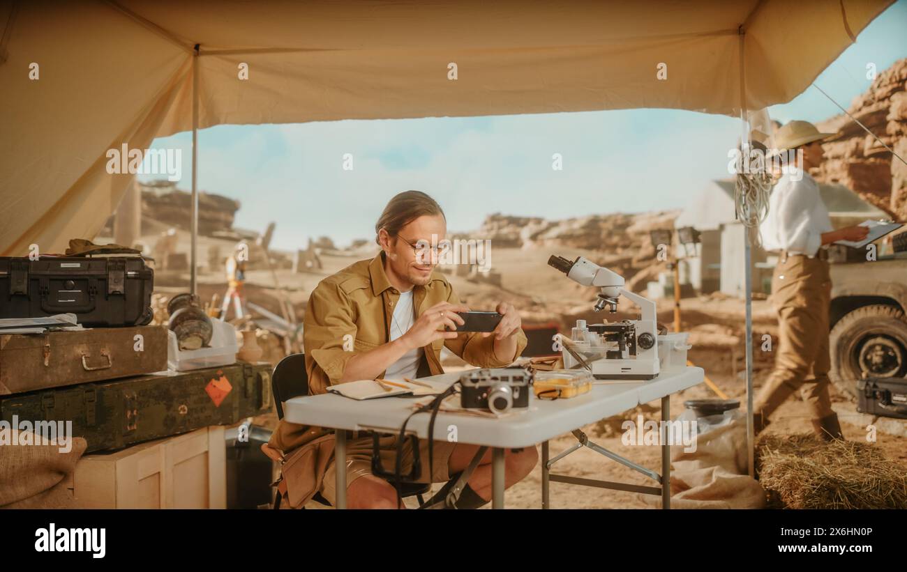 Archaeological Digging Site: Great Male Archaeologist Doing Research ...