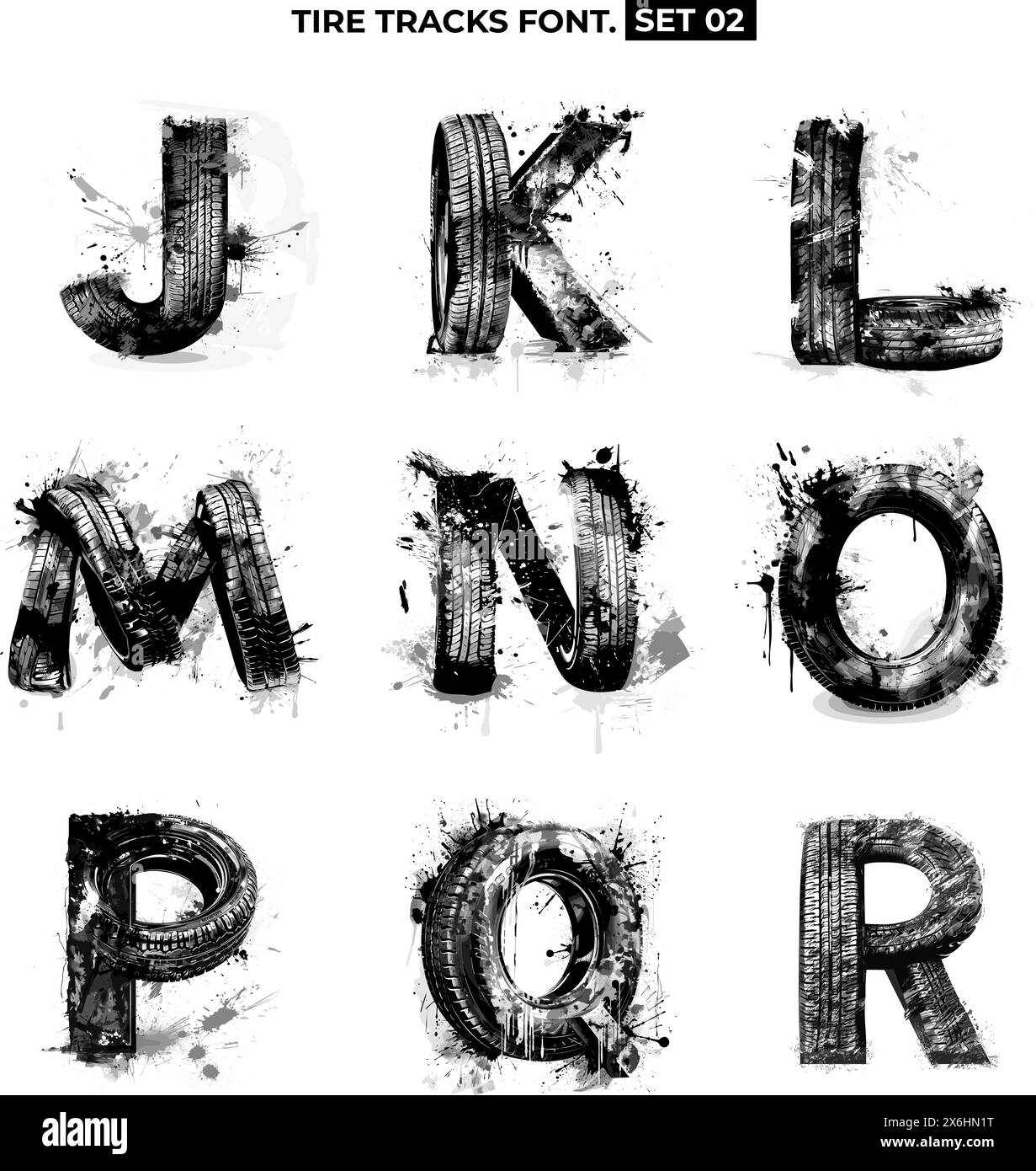 Tire tracks font. Set 02 on a white background. Vector illustration ...