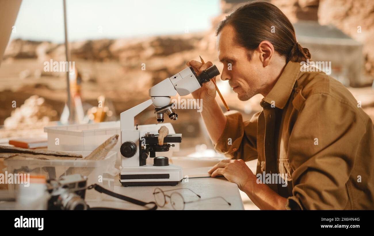 Archaeological Digging Site: Great Male Archaeologist Doing Cultural ...