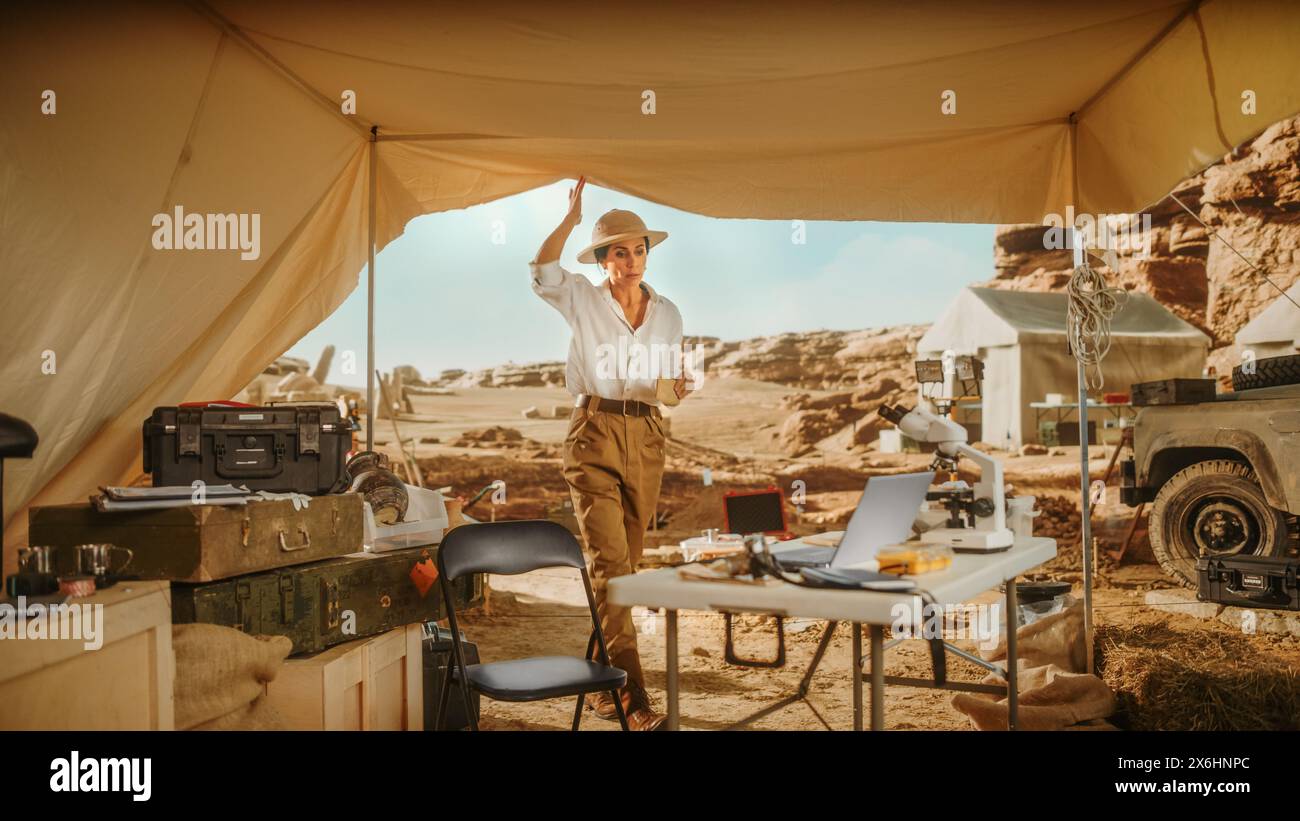 Archeological Digging Site: Famous Female Archaeologist Doing Research ...