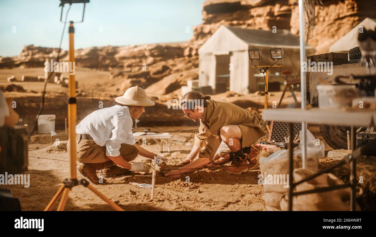 Archeological Digging Site: Two Great Archeologists Work on Excavation ...