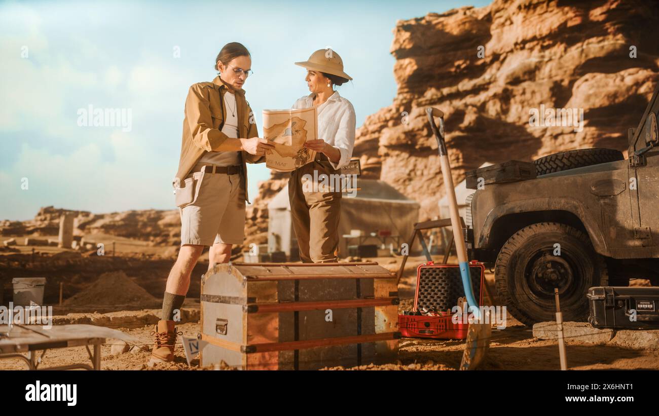 Archaeological Digging Site: Two Great Archeologists Work on Excavation ...