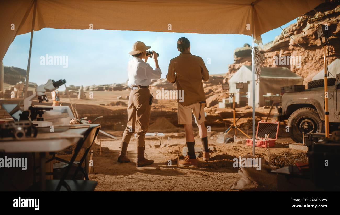 Archaeological Digging Site: Two Great Archeologists Work on Excavation ...