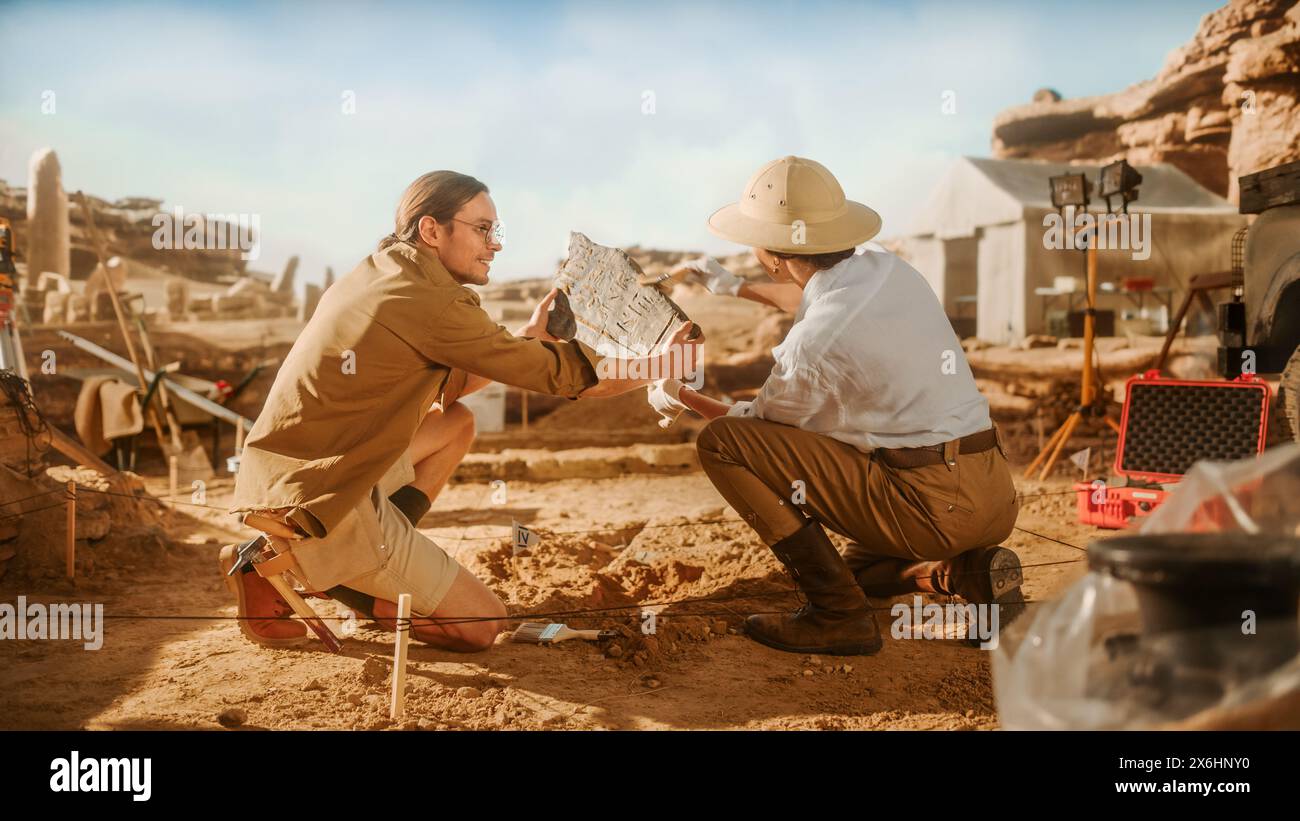 Archeological Digging Site: Two Great Archeologists Work on Excavation ...