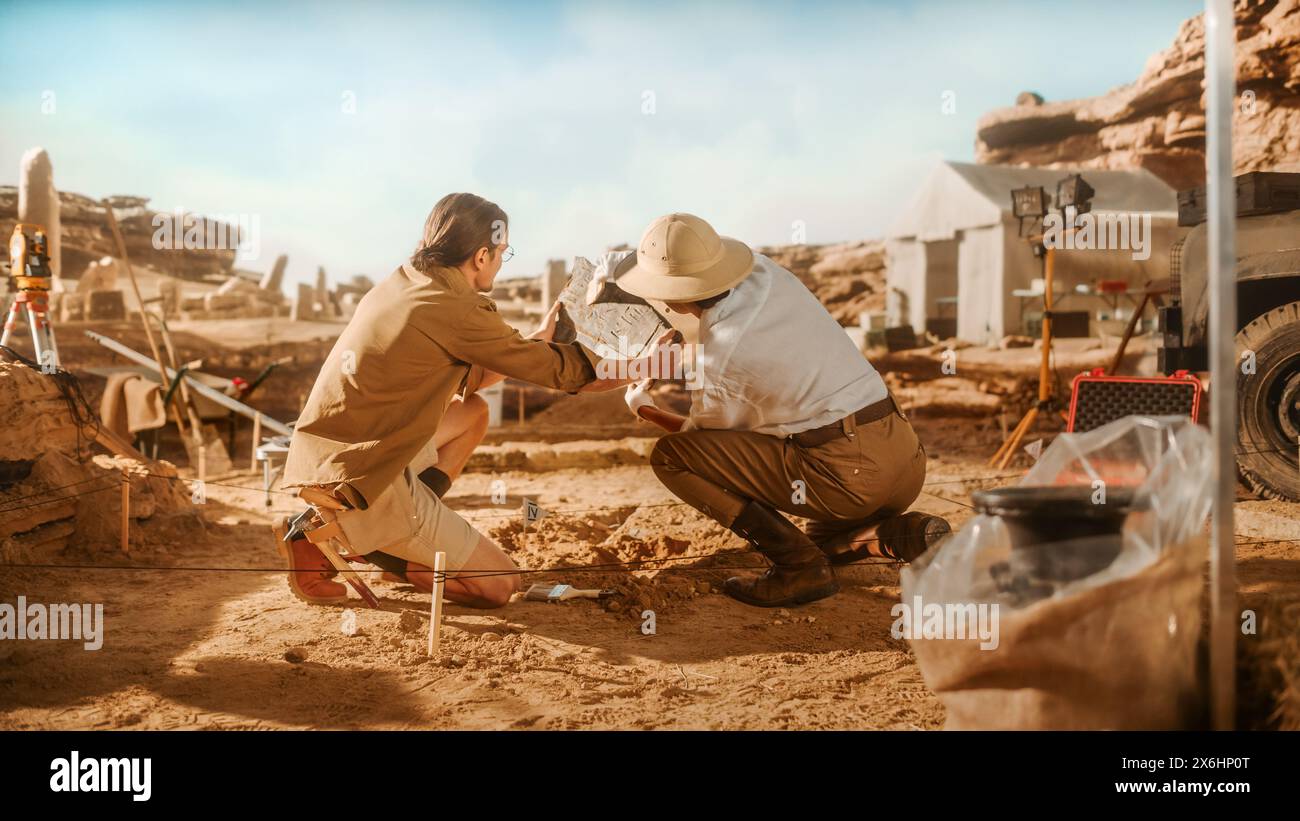 Archaeological Digging Site: Two Great Archeologists Work on Excavation ...