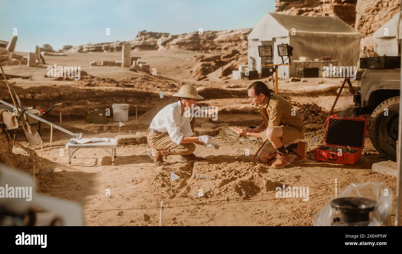 Archeological Digging Site: Two Great Archeologists Work on Excavation ...