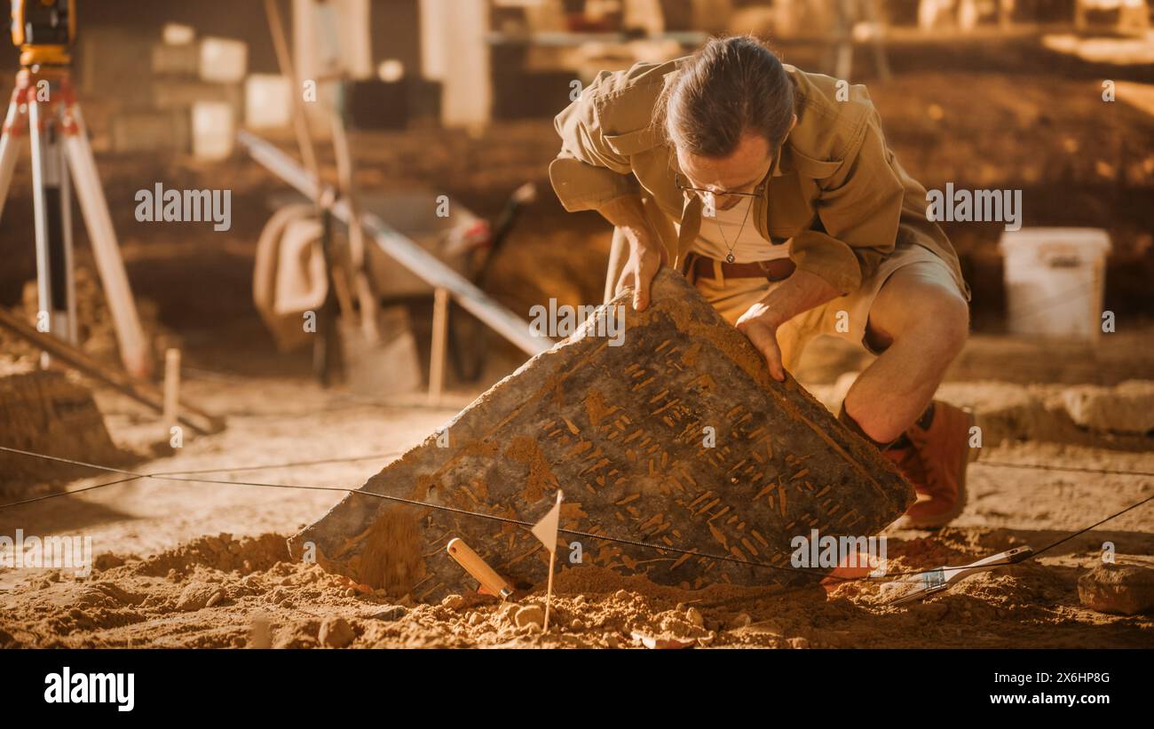 Archaeological Digging Site: Great Male Archeologist Work on Excavation ...