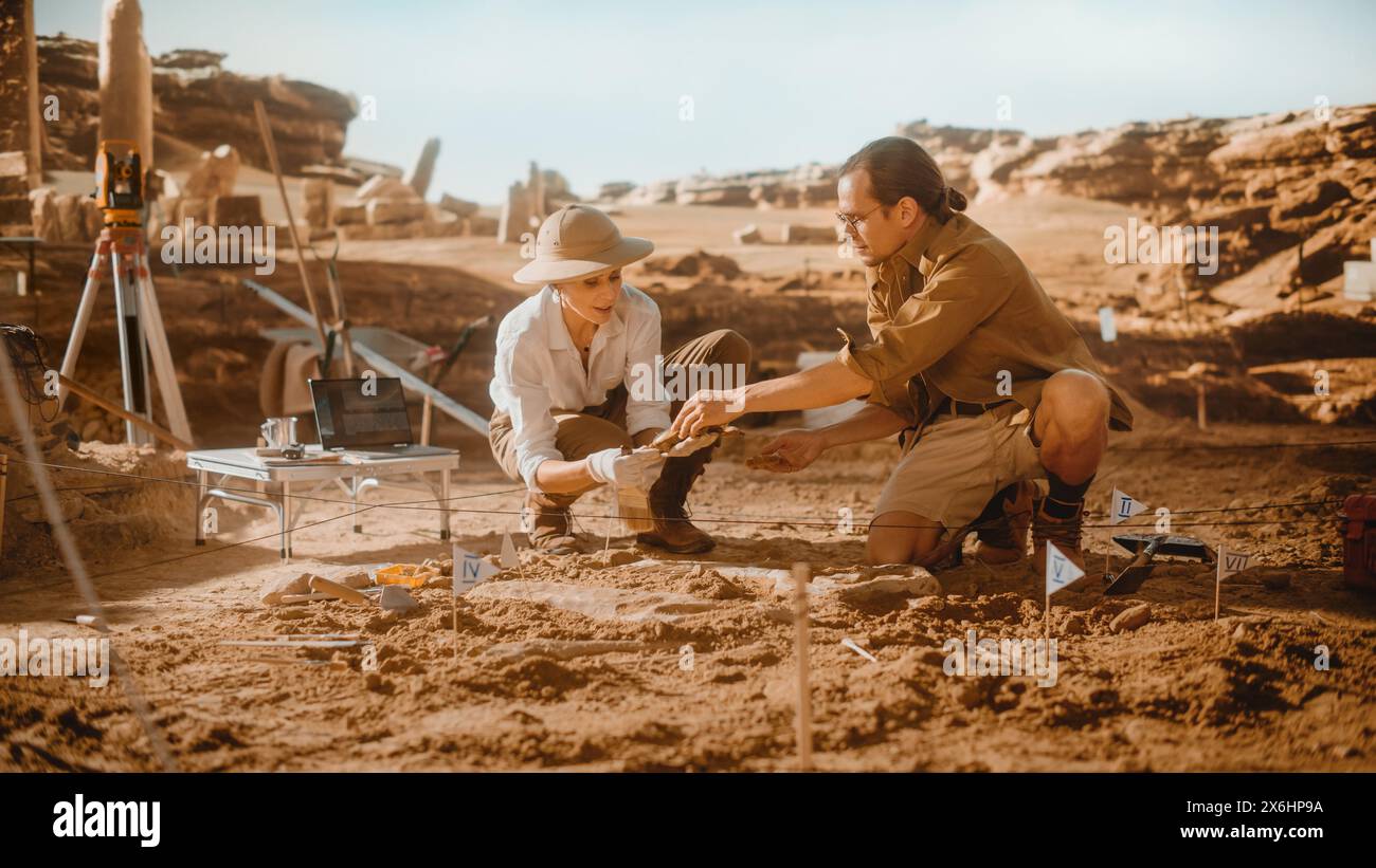 Archaeological Digging Site: Two Great Paleontologists Cleaning Newly ... Archaeological Digging Site: Two Great Paleontologists Cleaning Newly ...